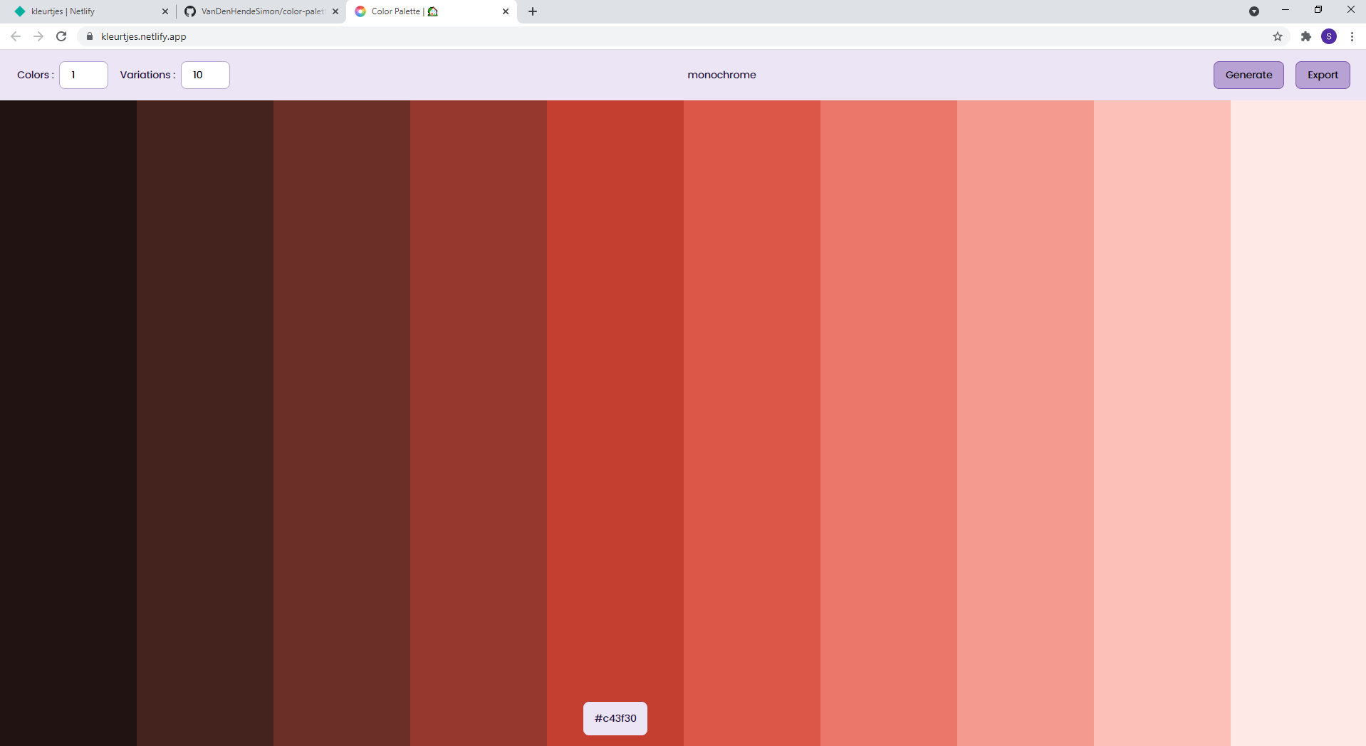 GitHub - VanDenHendeSimon/color-palette: Generate color schemes with ...