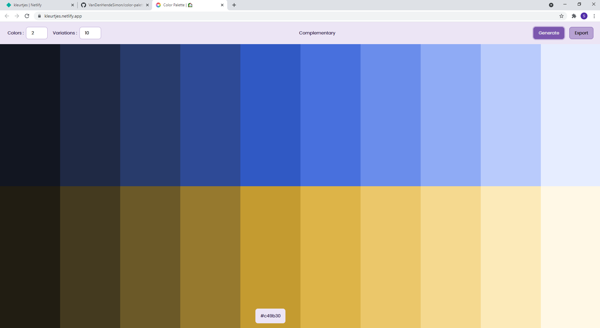 GitHub - VanDenHendeSimon/color-palette: Generate color schemes with ...